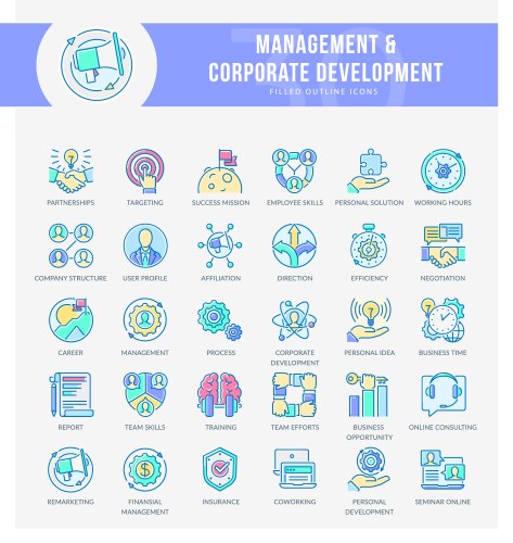 Management and corporate development icons Vector Image