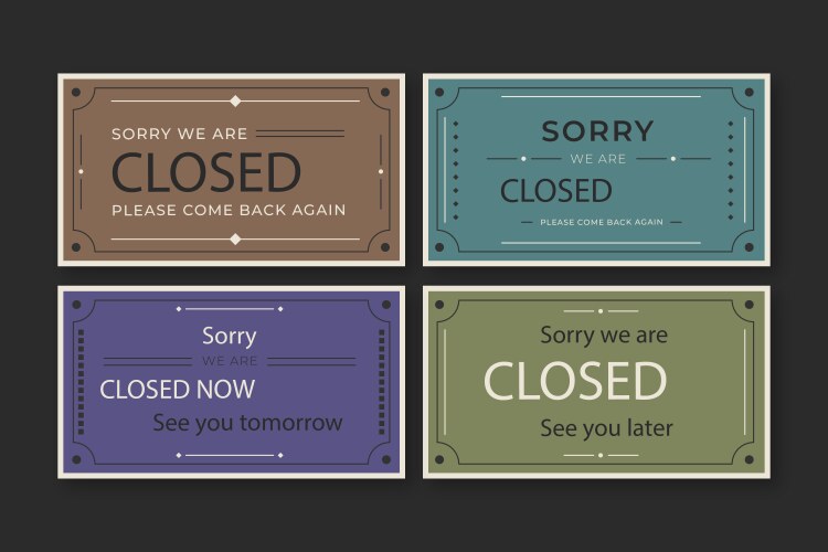 Vintage open and closed signboard pack Royalty Free Vector