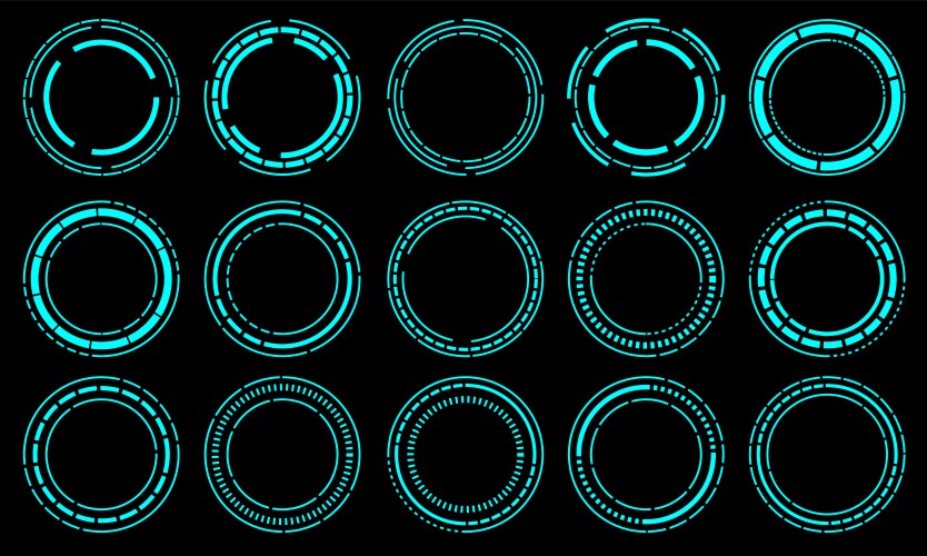 Set of sci fi blue circle user interface elements Vector Image
