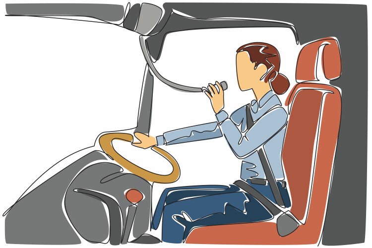Continuous one line drawing female driver Vector Image