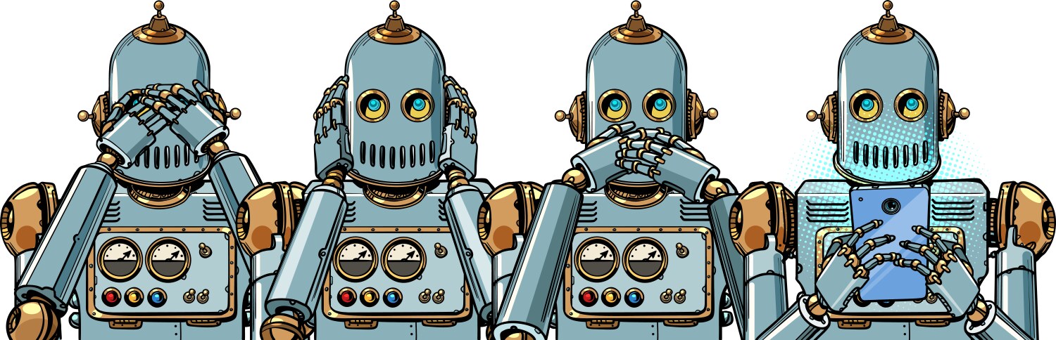 Robot with telephone internet addiction concept Vector Image