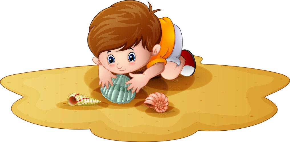 Cartoon little boy playing sand with a shovel Vector Image