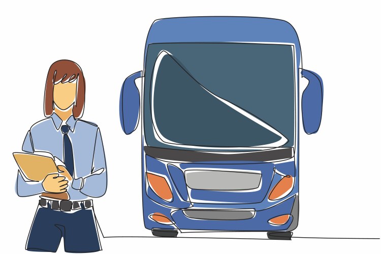 Continuous one line drawing female bus driver Vector Image