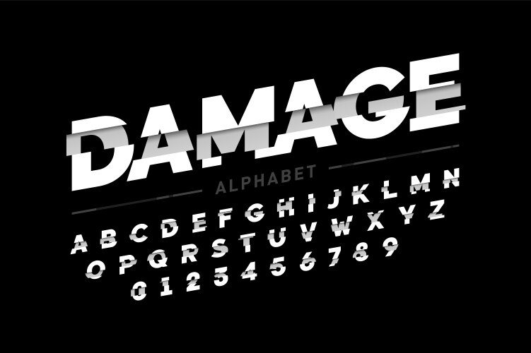Damaged font design alphabet letters and numbers Vector Image