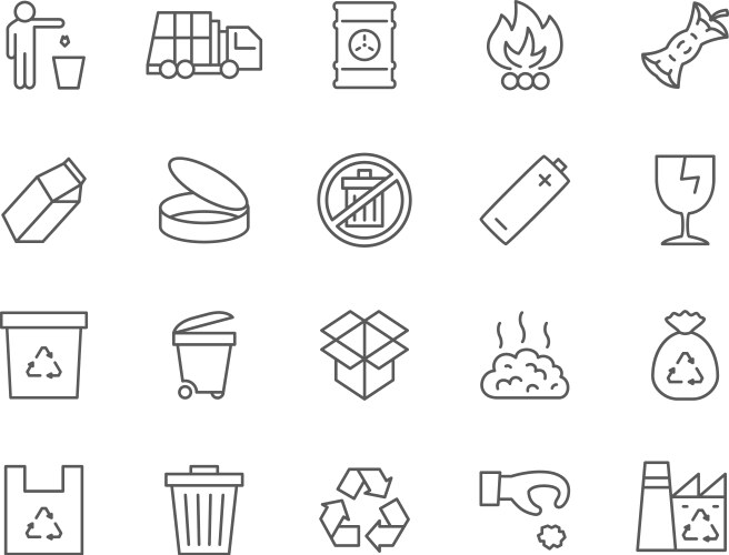 Garbage rubbish icons set outline style Royalty Free Vector