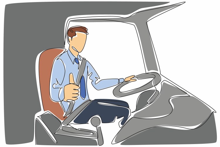 Continuous one line drawing male driver holding Vector Image