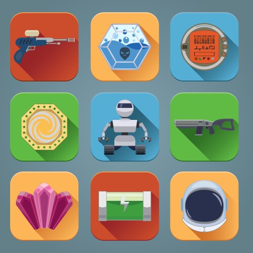 Funny cartoon app icons for game design Royalty Free Vector