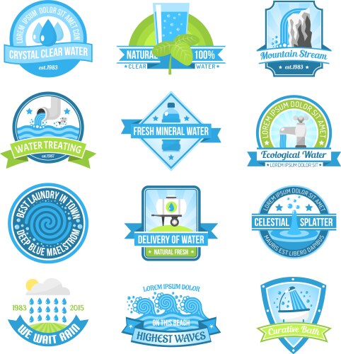 Water labels and stickers Royalty Free Vector Image