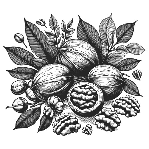 Walnut and leaves Royalty Free Vector Image - VectorStock