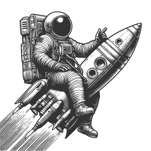 Astronaut riding rocket with peace sign Royalty Free Vector