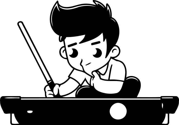 Boy playing snooker cartoon isolated on black Vector Image