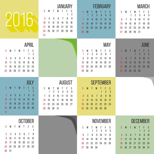 2016 calendar template with zodiac signs Vector Image