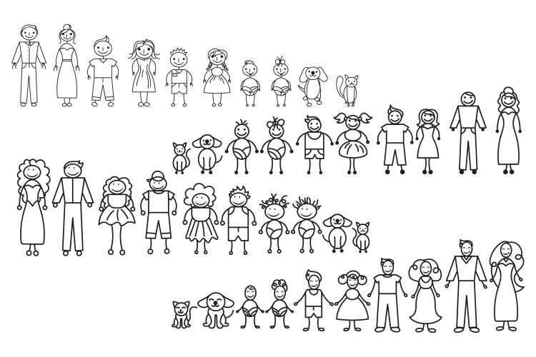 Set happy cartoon doodle figure family stick Vector Image