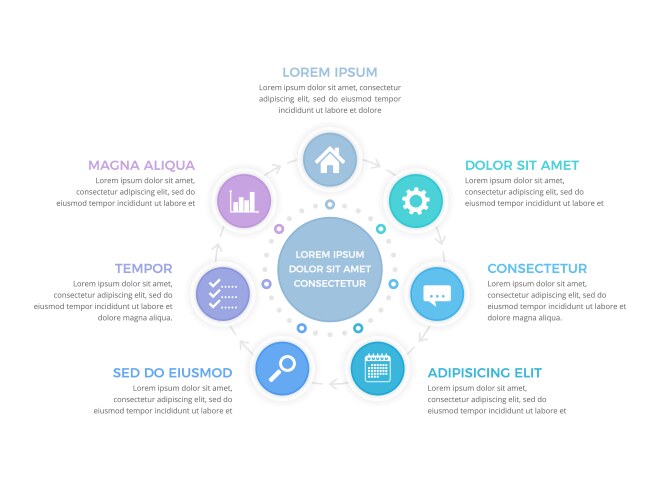 Circle diagram - seven elements Royalty Free Vector Image