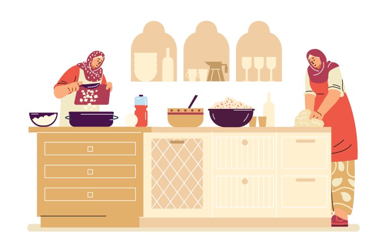 Muslim family in the kitchen Royalty Free Vector Image