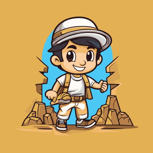 Cartoon explorer boy with a treasure map eps10 Vector Image