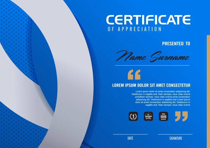 Minimalism geometric blue certificate design Vector Image