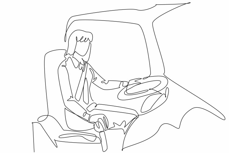 Continuous one line drawing female driver Vector Image