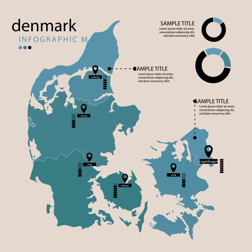 Flat design denmark map infographic Royalty Free Vector