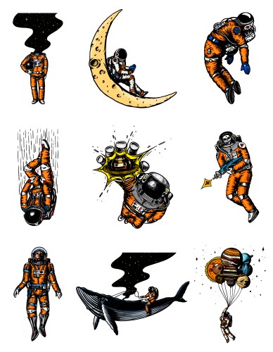 Astronaut spaceman planets in solar system Vector Image