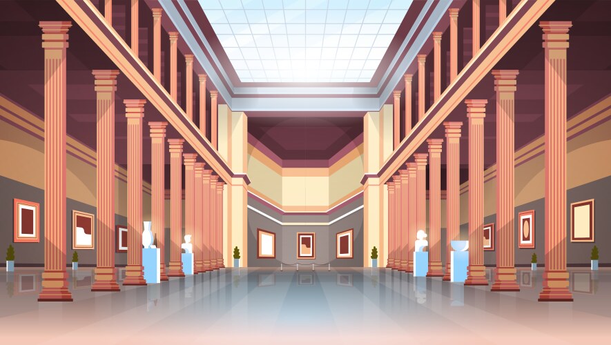 Historical museum exposition hall cartoon Vector Image