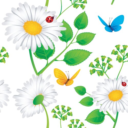 Spring background with daisies and fresh green Vector Image