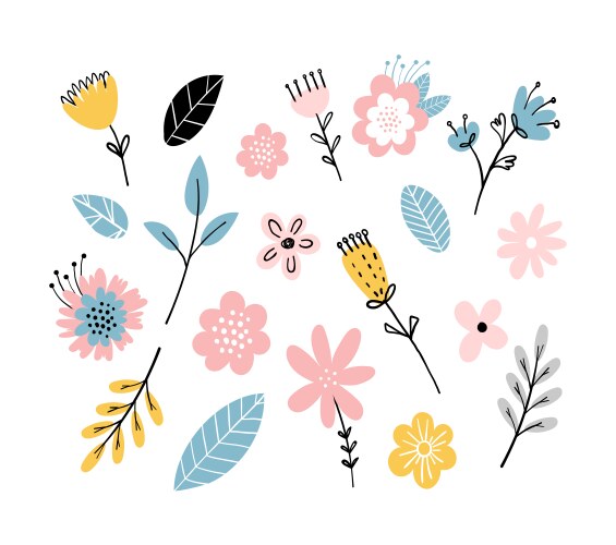 Scandinavian motif herbs and flowers set simple Vector Image