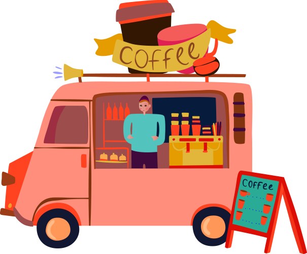 Street coffee van food truck hand draw design Vector Image