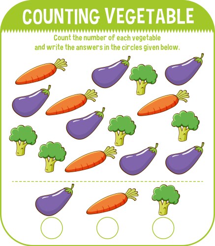 Math game template with counting vegetable Vector Image