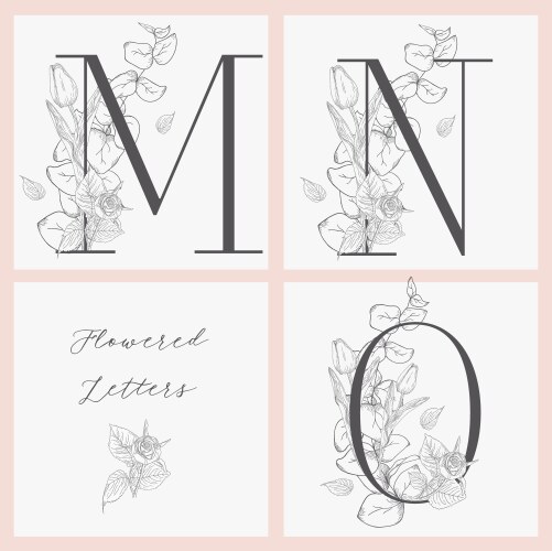 Hand drawn floral m monogram and logo Royalty Free Vector