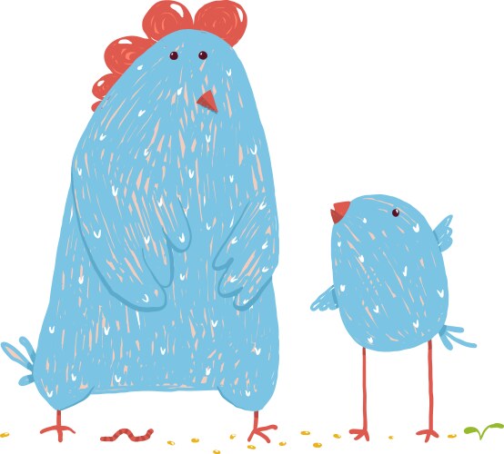 Mother hen and two chicks Royalty Free Vector Image