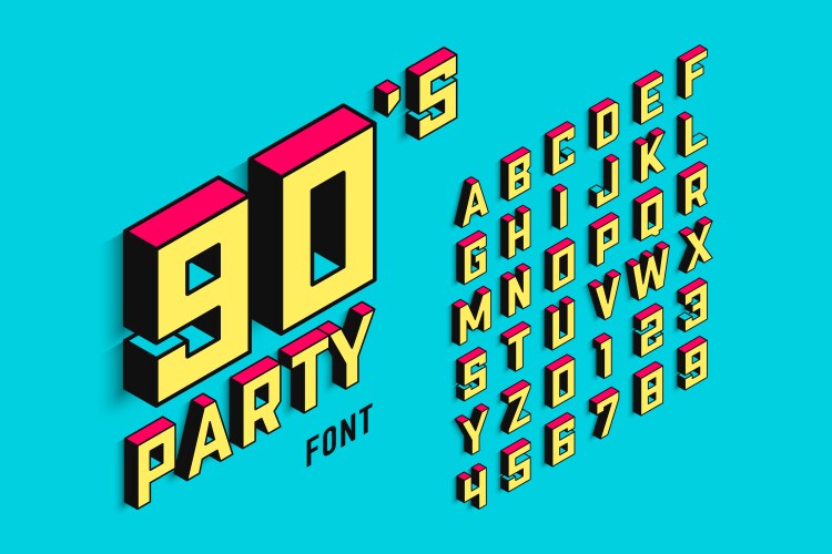 Isometric 3d font back to the 90s alphabet Vector Image