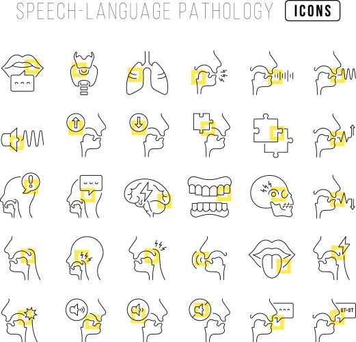 Set of linear icons speech-language pathology Vector Image