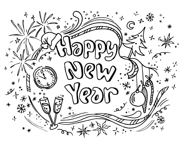 Happy new year coloring page black and white Vector Image