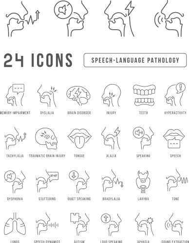 Set of linear icons speech-language pathology Vector Image