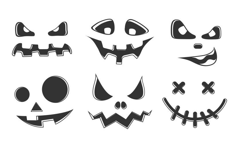 Black pumpkin with face icon set Royalty Free Vector Image
