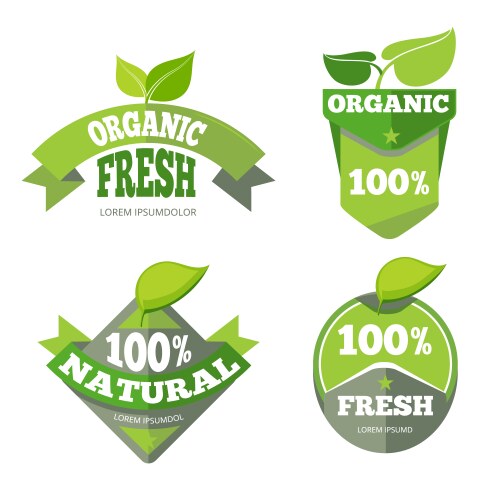 Colorful natural product bio green labels set Vector Image