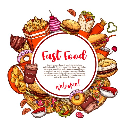 Round Fast Food Banner Royalty Free Vector Image