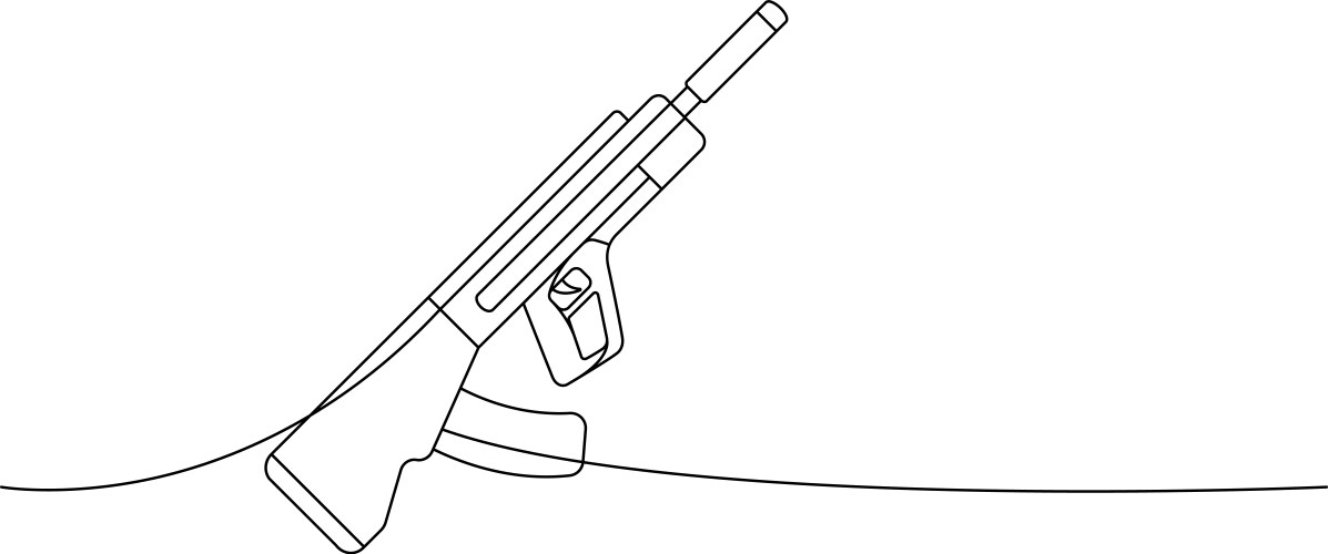 Assault rifle ak 47 one line colored continuous Vector Image