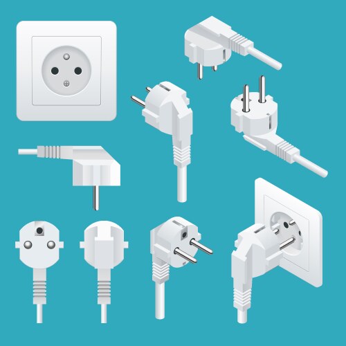 Flat white usb types port plug in cables set Vector Image