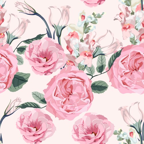 Vintage seamless pattern with pink roses Vector Image