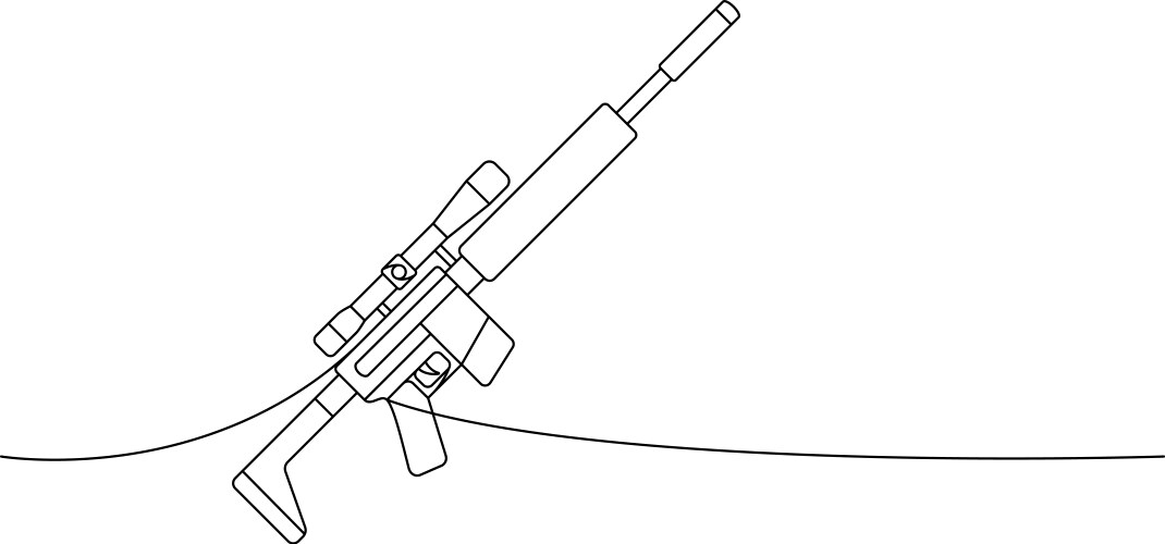 Sniper rifle tactical assault one line Royalty Free Vector