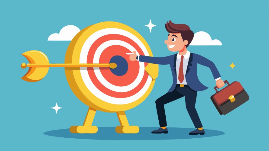 Superhero businessman hitting bullseye target Vector Image