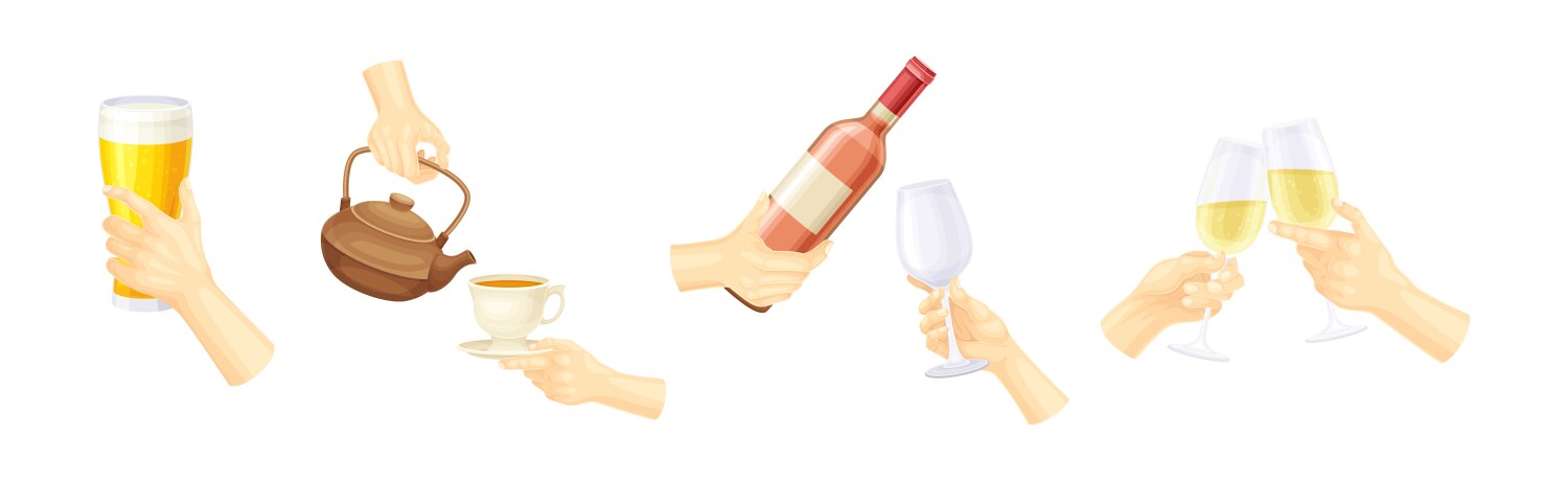 Hand holding drink and different beverage Vector Image