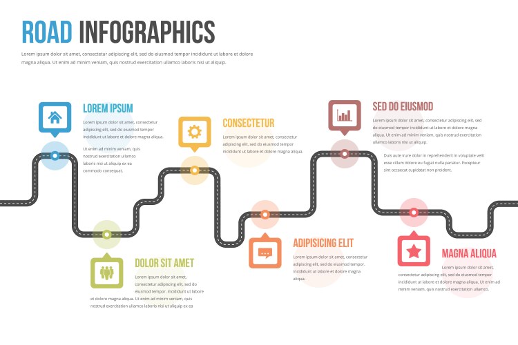 Road map and journey route timeline infographics Vector Image