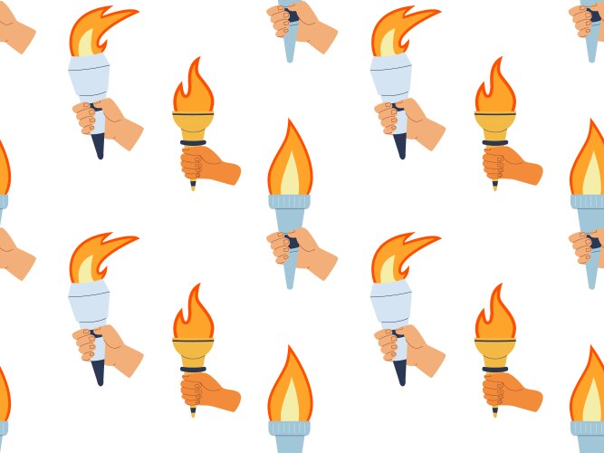 Torches with burning flame in hand symbol Vector Image