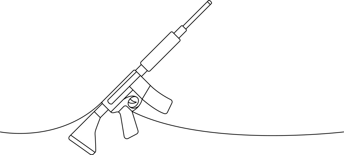 Assault rifle ak 47 one line colored continuous Vector Image