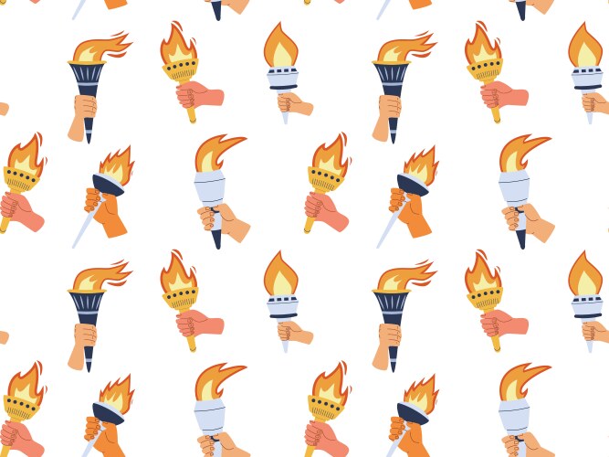 Torches with burning flame in hand symbol Vector Image