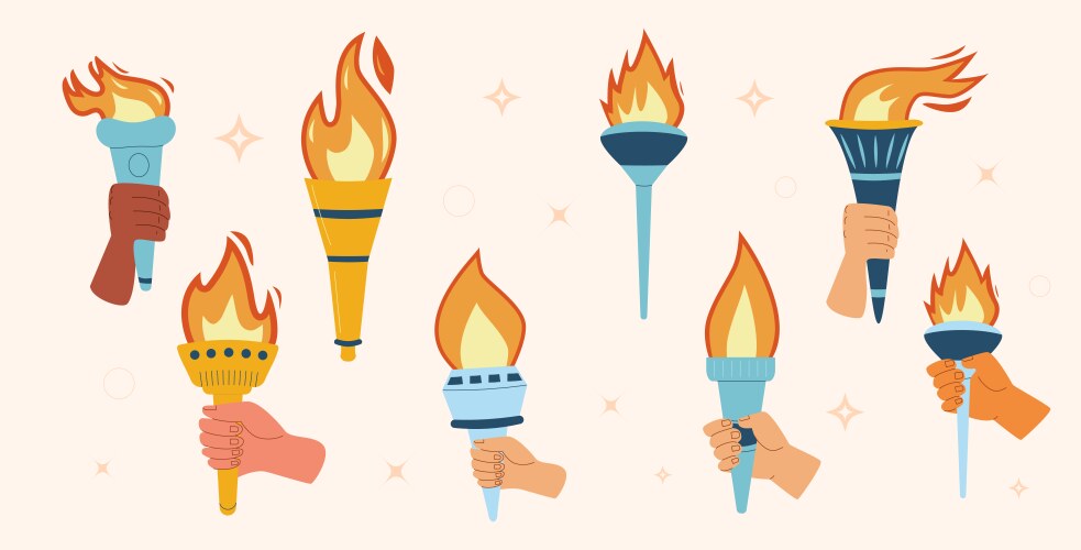 Torches with burning flame in hand symbol Vector Image