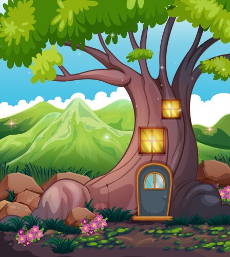 Cartoon of a big tree at the forest Royalty Free Vector
